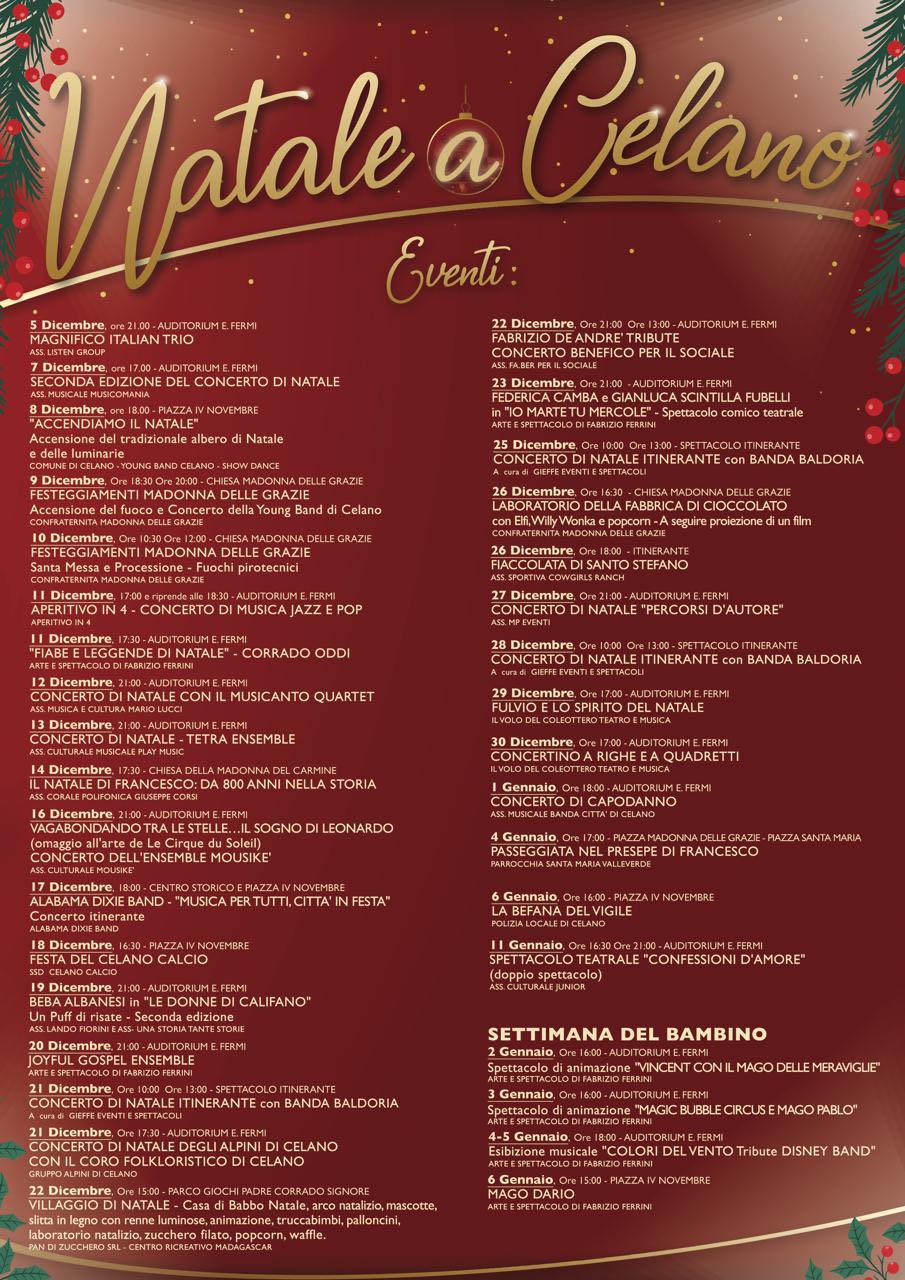 NATALE A CELANO – CALENDARIO INVERNALE 2025/2026 – Comune di Celano